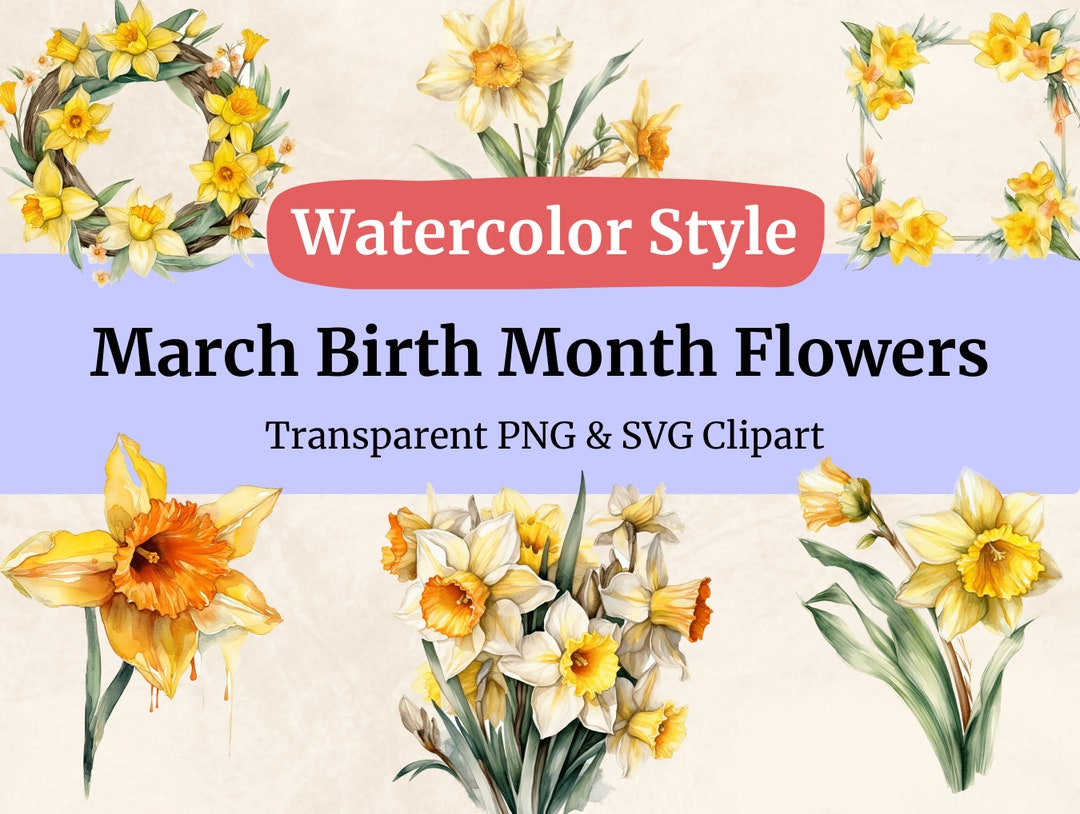 March Birth Month Flower Clipart SVG PNG Flower Invitations Birth Month ...