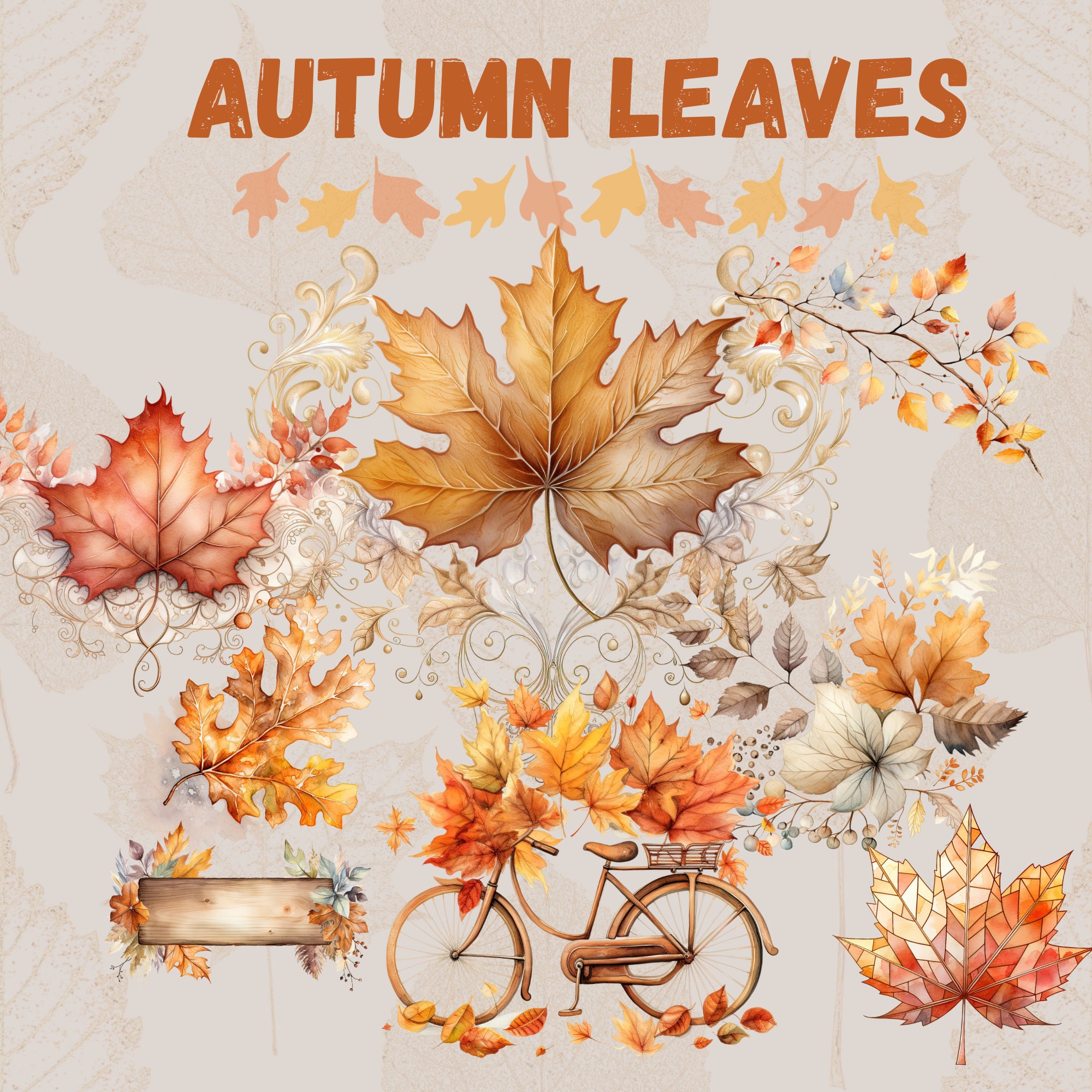 Autumn Fall Leaves Clipart Watercolor Autumn Fall Clipart Cute Fall ...