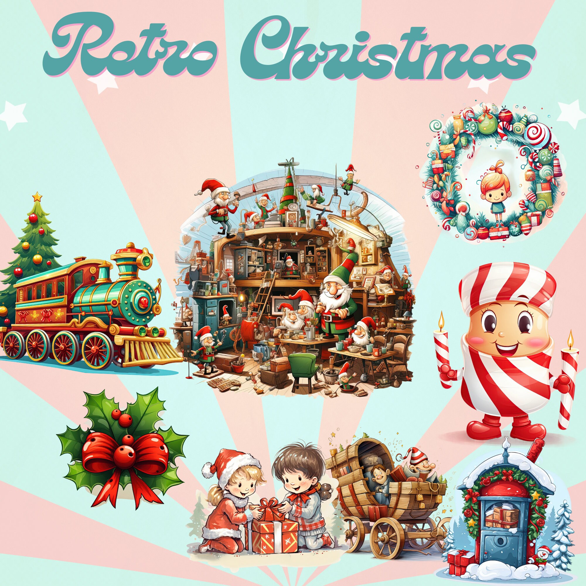 Retro Christmas Retro Xmas Groovy Christmas PNG Santa Clipart - Etsy