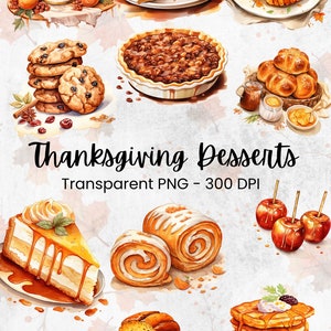 Thanksgiving Dessert Clipart Autumn Food Fall Watercolor Tasty Clipart ...