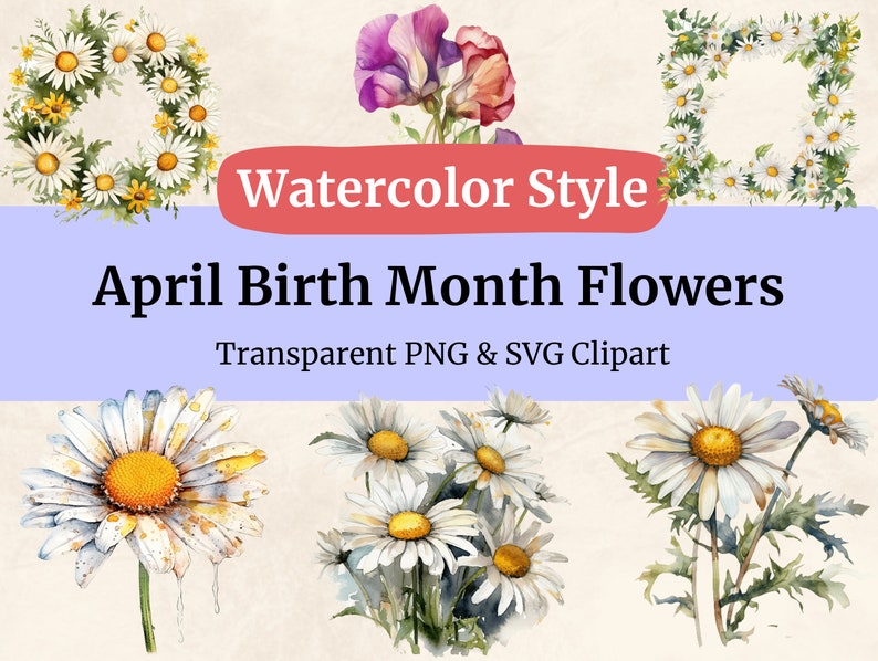 April Birth Month Flower Clipart SVG PNG Flower Invitations Birth Month ...