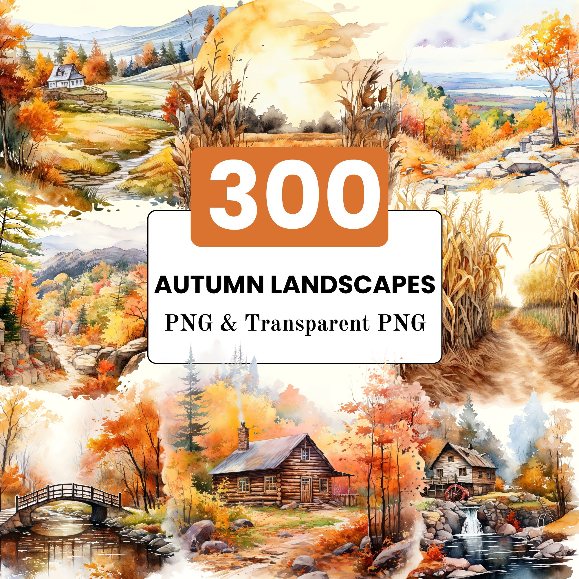 Autumn Landscapes Clipart Fall Scenes PNG Graphics Autumn - Etsy