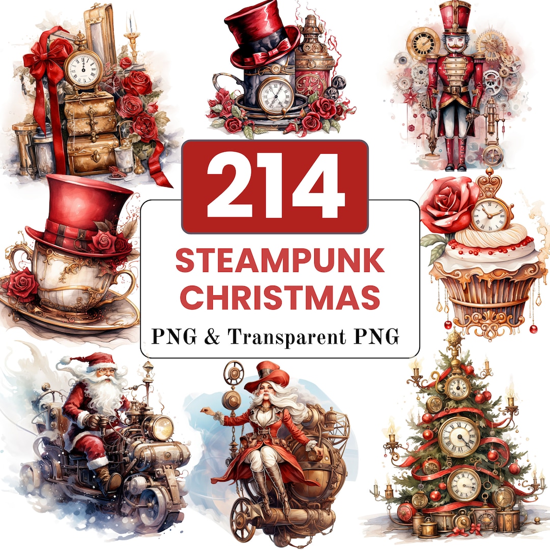Steampunk Christmas Clipart Watercolor Christmas Printables - Etsy