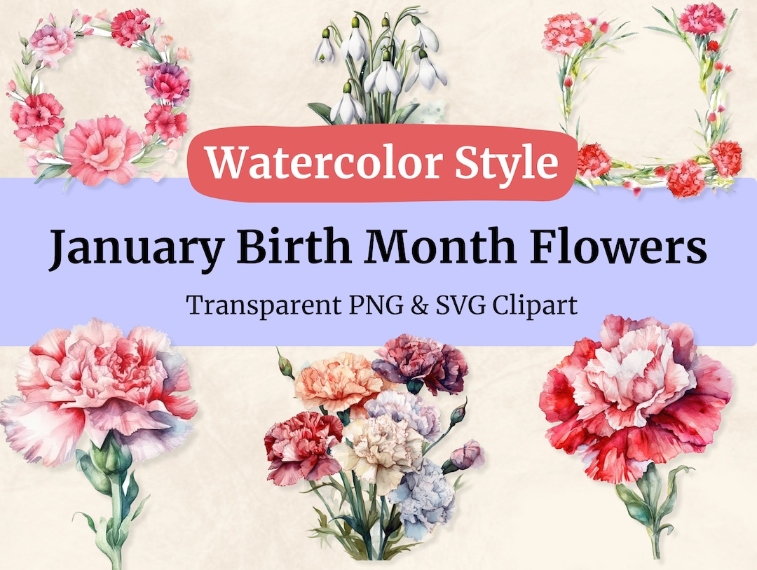 January Birth Month Flower Clipart SVG PNG Flower Invitations Birth ...