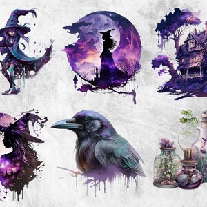 100 Witch & Witchcraft Watercolor Clipart, Magical Witch Themed PNG ...
