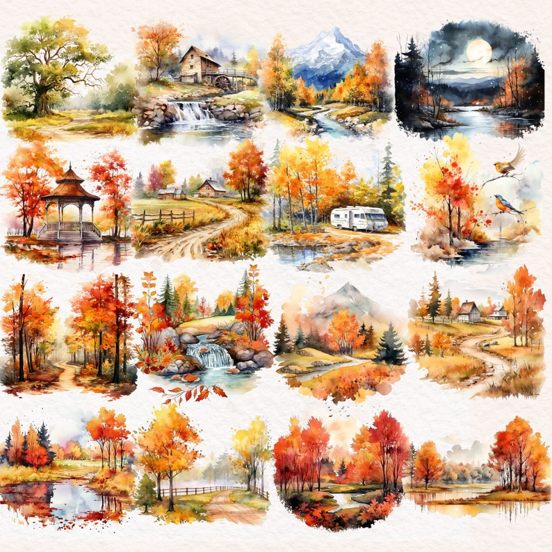 Autumn Landscapes Clipart Fall Scenes PNG Graphics Autumn Designs ...