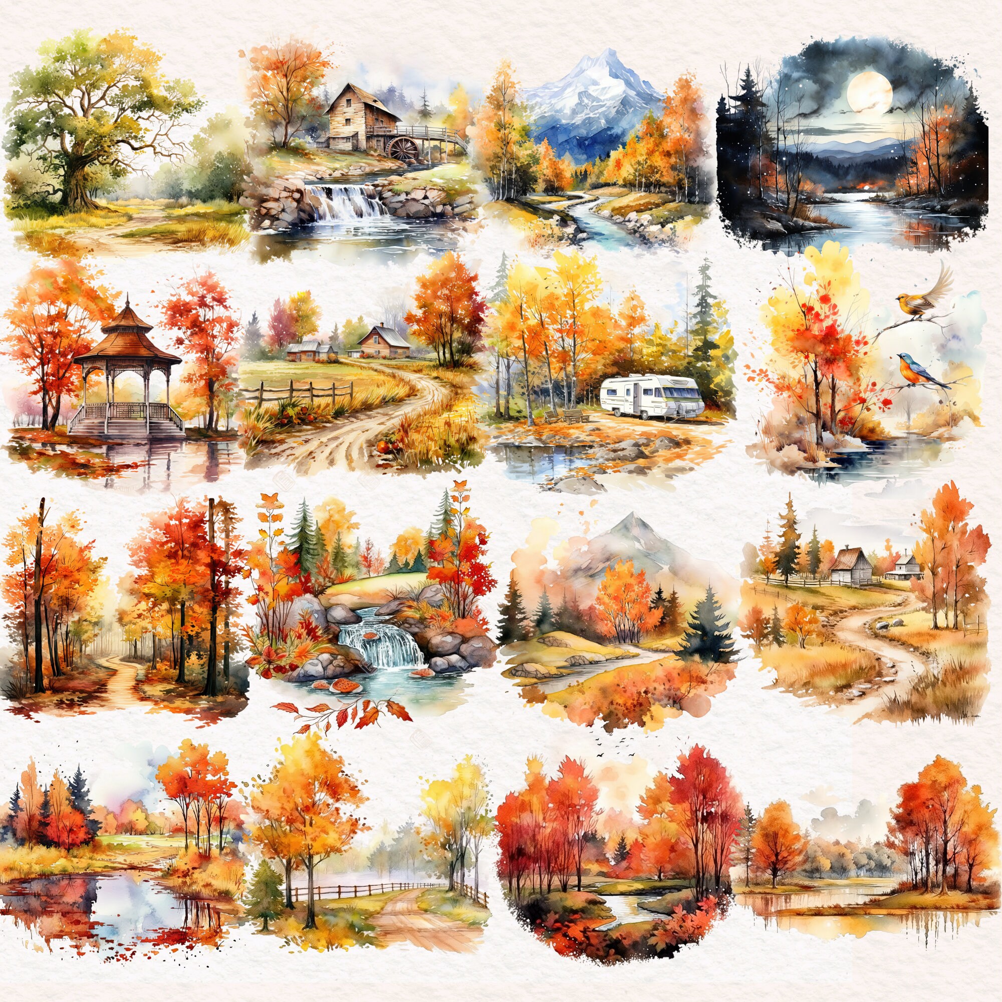 Autumn Landscapes Clipart Fall Scenes PNG Graphics Autumn - Etsy
