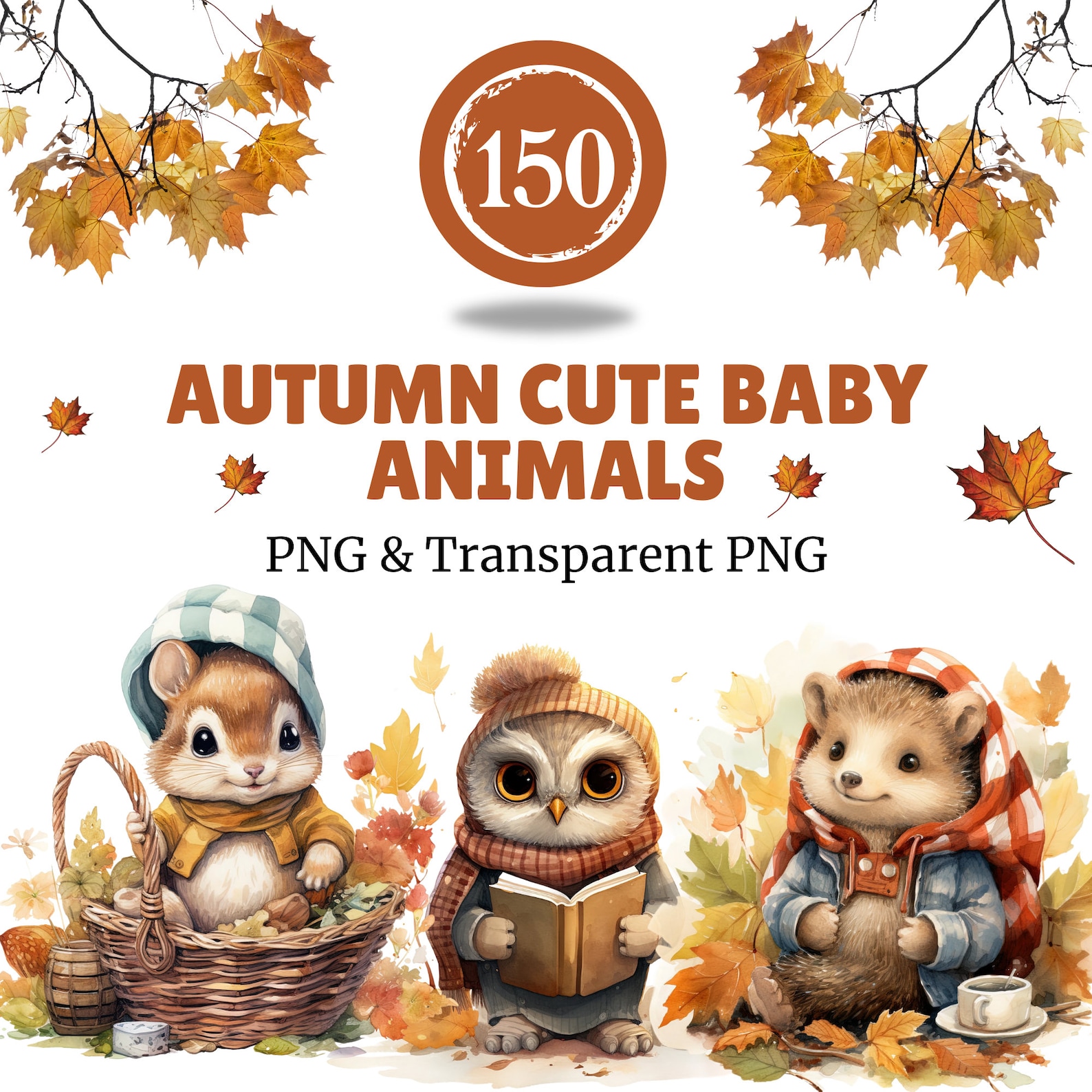 Autumn Cute Baby Animals Clipart Fall Animals Clipart Cute Cozy Clipart ...