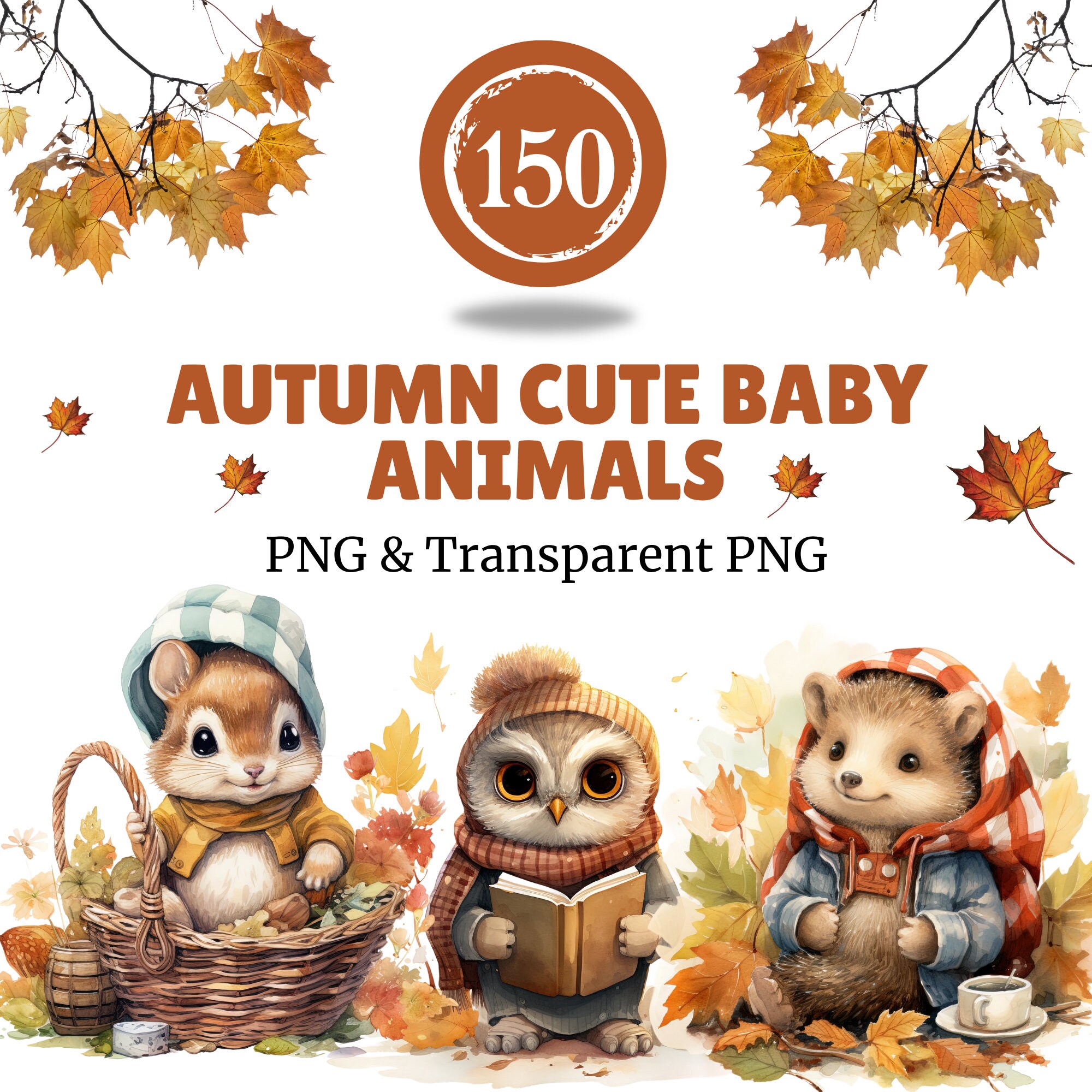 Autumn Cute Baby Animals Clipart Fall Animals Clipart Cute Cozy Clipart ...