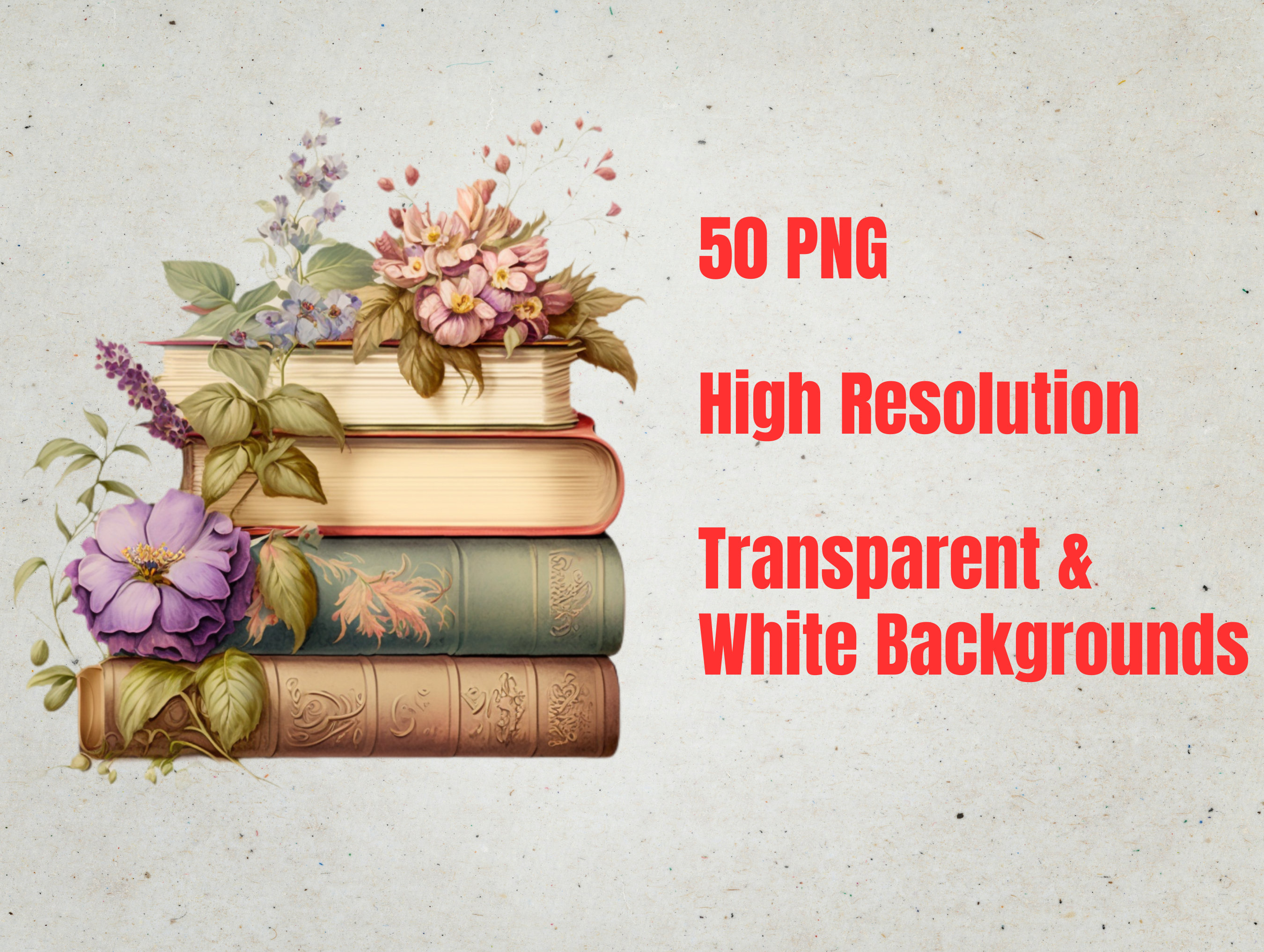 50 PNG Vintage Watercolor Floral Book Stack Clipart, Floral Library ...