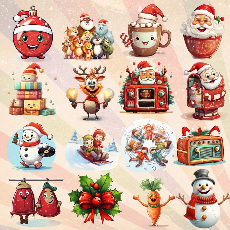 Retro Christmas Retro Xmas Groovy Christmas PNG Santa Clipart - Etsy