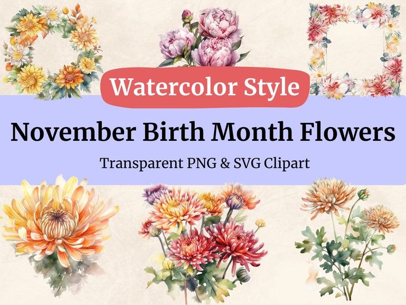 November Birth Month Flower Clipart SVG PNG Flower Invitation Birth ...