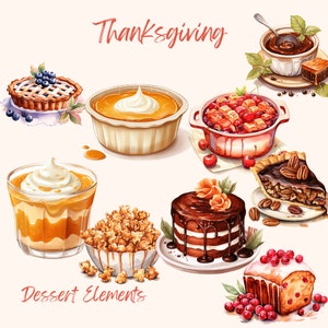 Thanksgiving Dessert Clipart Autumn Food Fall Watercolor Tasty Clipart ...