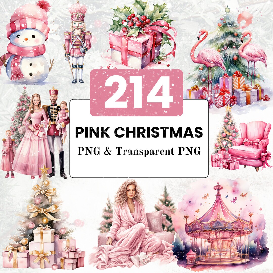 Pink Christmas Clipart Watercolor PNG Winter Holiday Elements - Etsy