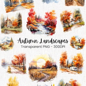Autumn Landscapes Clipart Fall Scenes PNG Graphics Autumn Designs ...