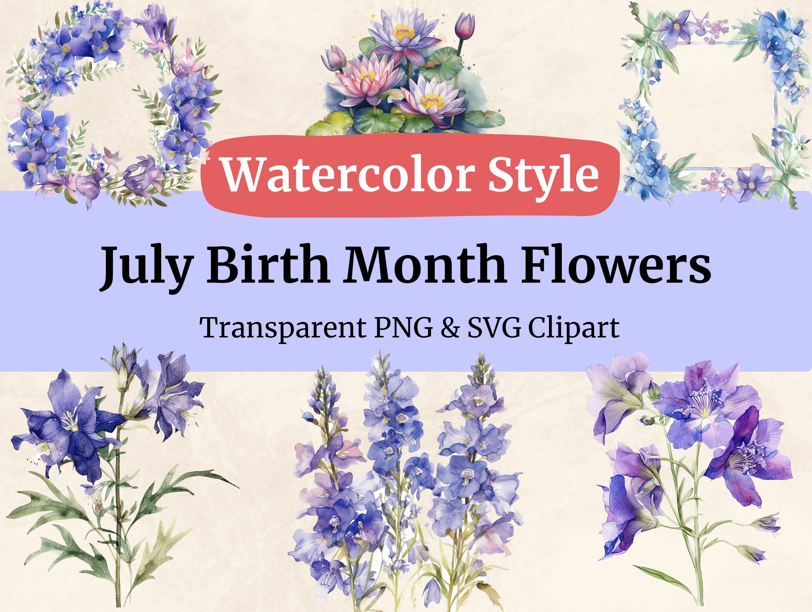 July Birth Month Flower Clipart SVG PNG Flower Invitations Birth Month ...