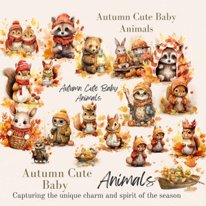 Autumn Cute Baby Animals Clipart Fall Animals Clipart Cute Cozy Clipart ...