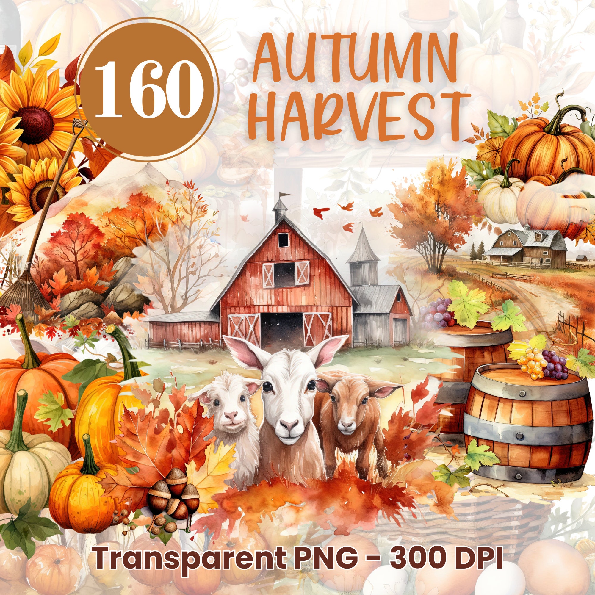 Autumn Harvest Fall Clipart Watercolor Fall Autumn Clipart Corn Autumn ...