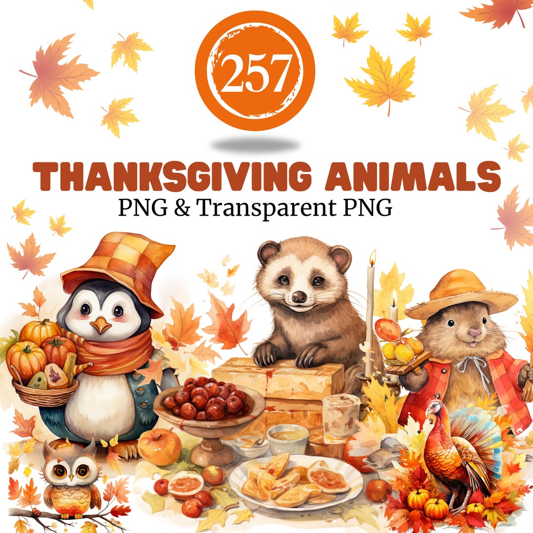 Thanksgiving Animal Graphics Fox Clipart Cozy Turkey Bundle Cuteanimals ...