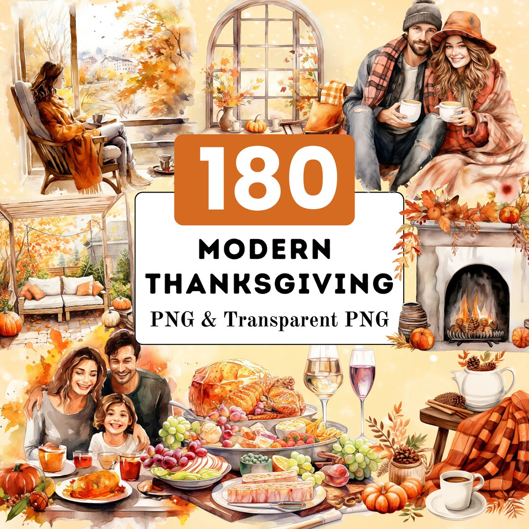 Modern Thanksgiving Clipart PNG Fall Cozy Thanksgiving Clipart Turkey ...