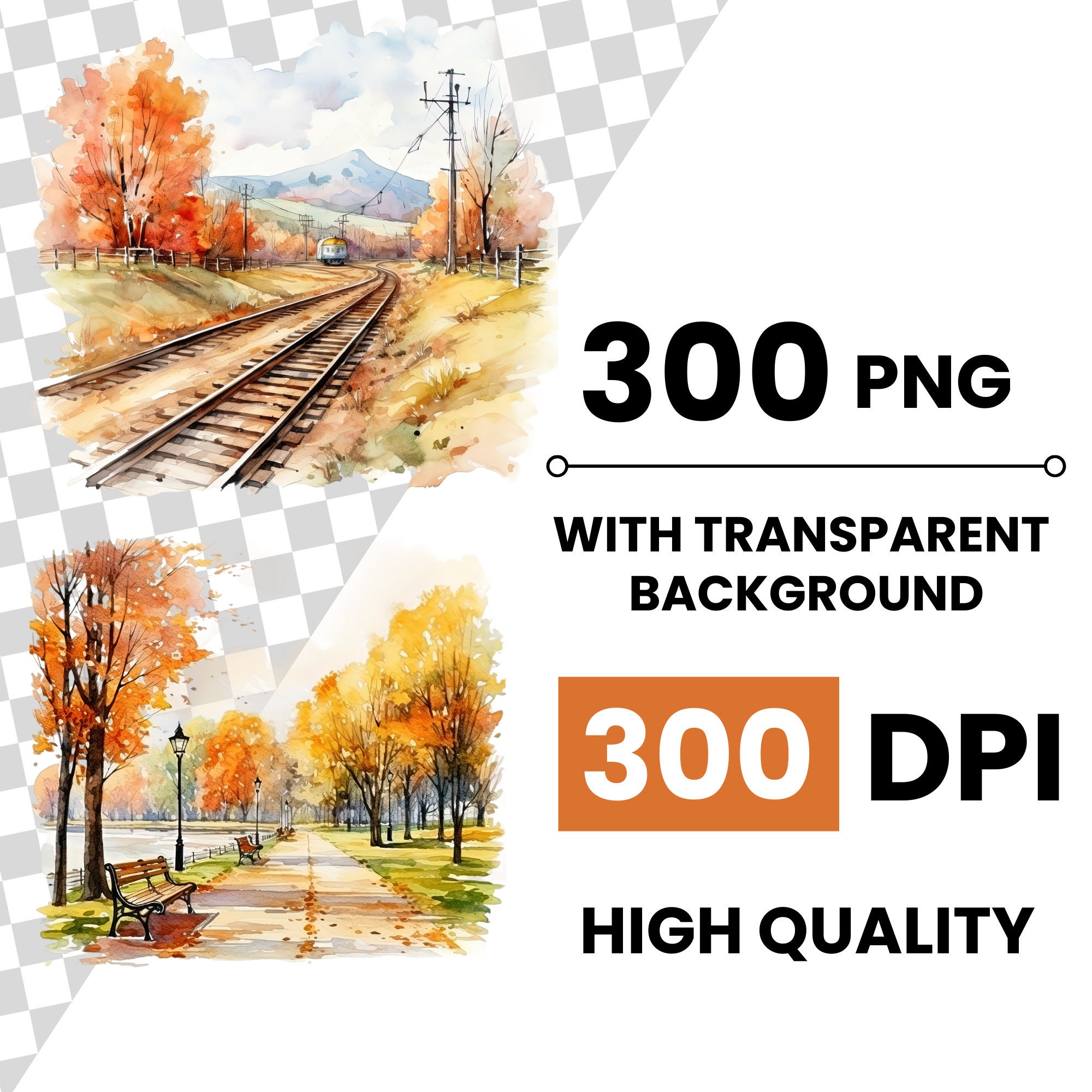 Autumn Landscapes Clipart Fall Scenes PNG Graphics Autumn - Etsy