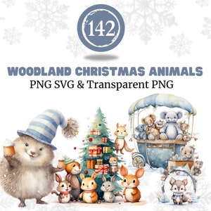 Woodland Christmas Animal Clipartwoodland Animals Watercolor Clipart ...