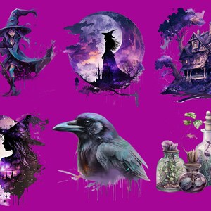 100 Witch & Witchcraft Watercolor Clipart, Magical Witch Themed PNG ...