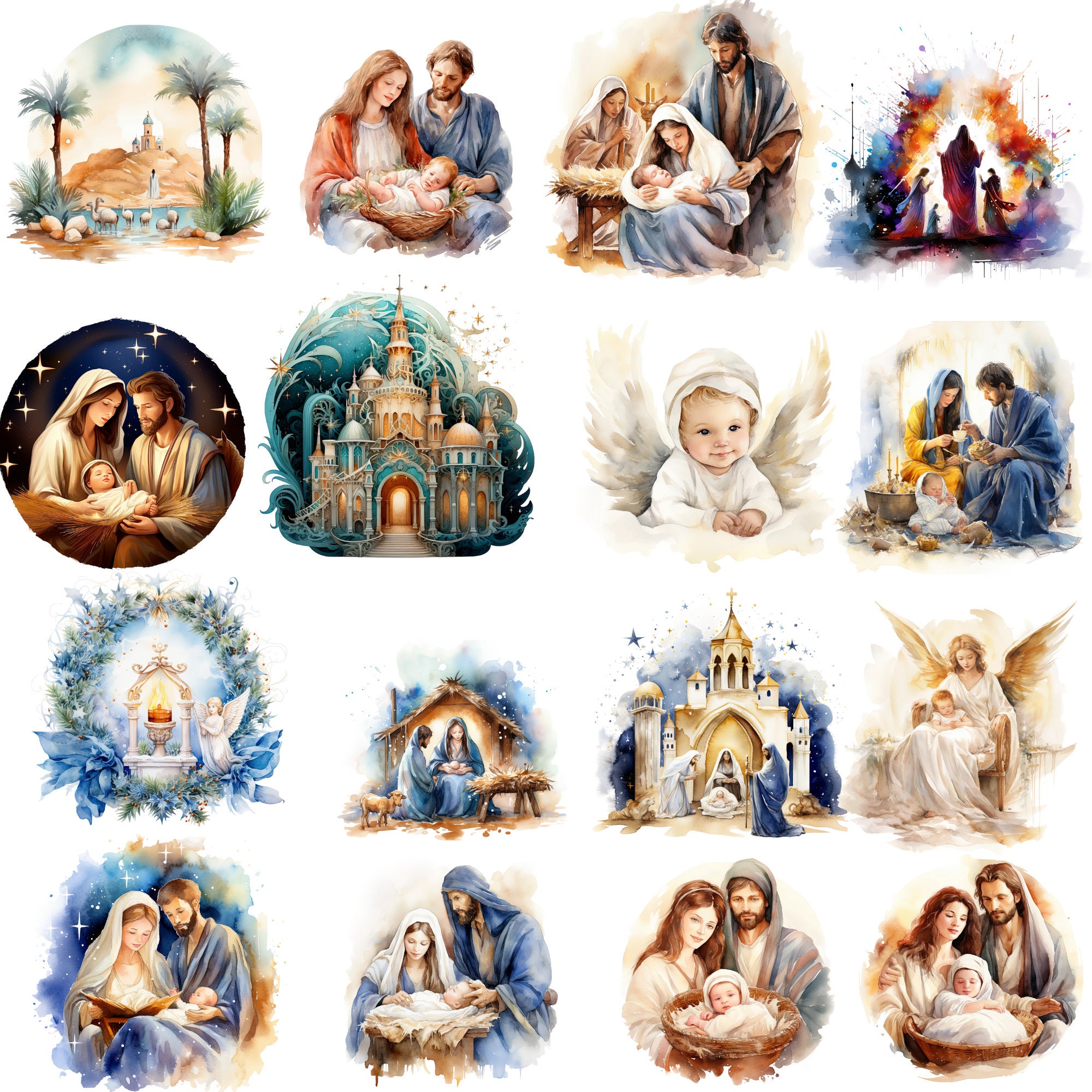 Nativity Scene PNG Clipart Watercolor Nativity Print Christmas Bible ...