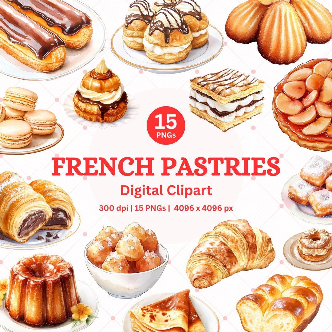 French Pastry Watercolor Clipart: Food Art PNG (digital Download) - Etsy