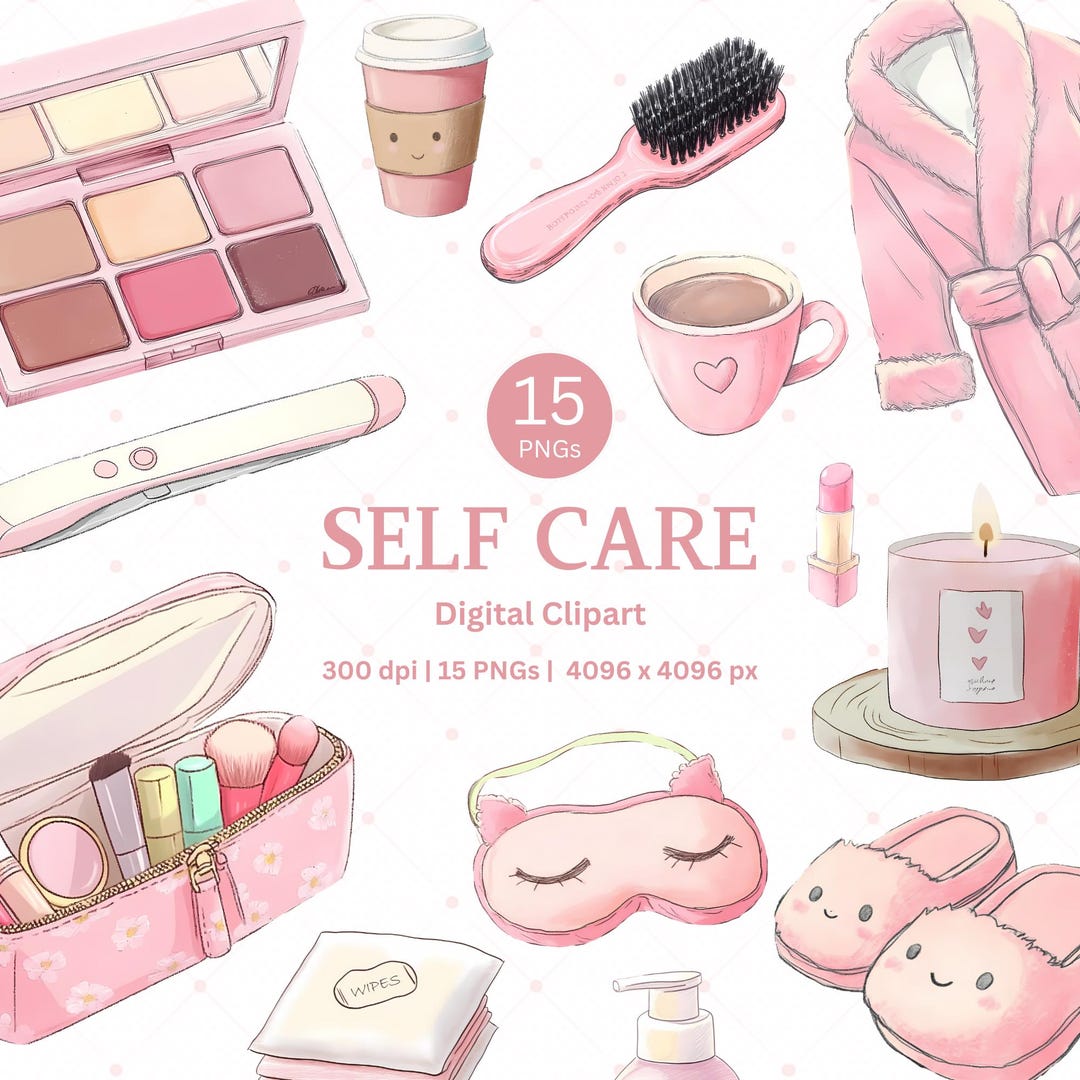 Self Care Clipart Set, Kawaii Pink Spa Day Graphics (digital Download ...