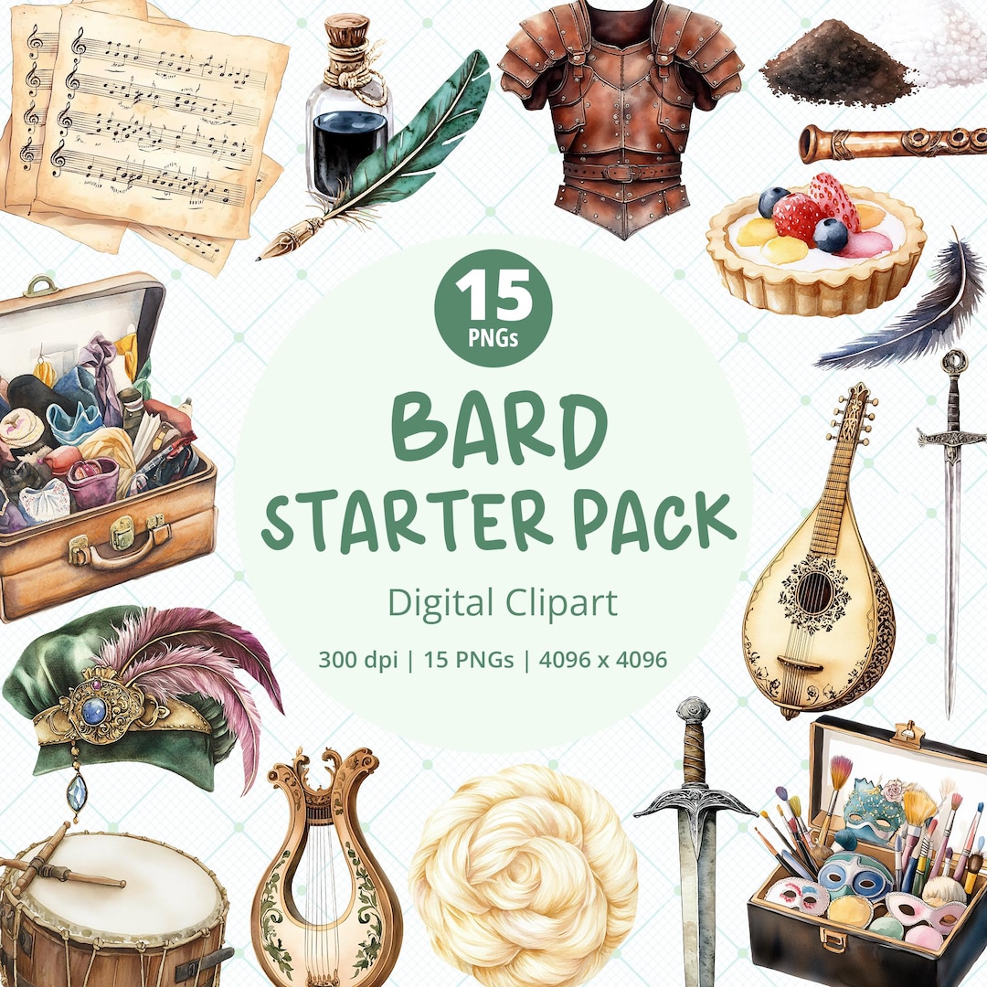 Bard Dnd Watercolor Clipart Magical Medieval Fantasy Art Printable ...
