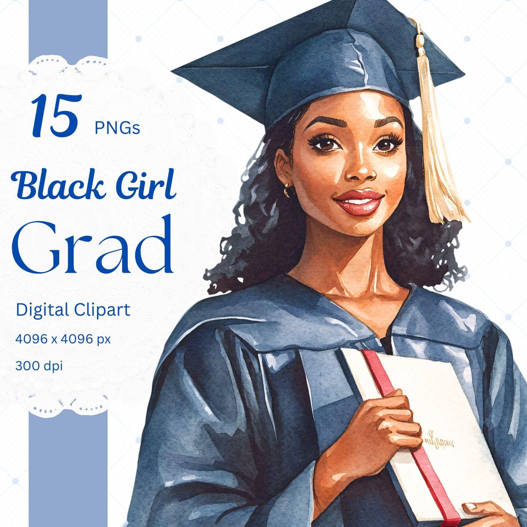 Graduation Clipart Black Girl PNG Black Woman High School College ...