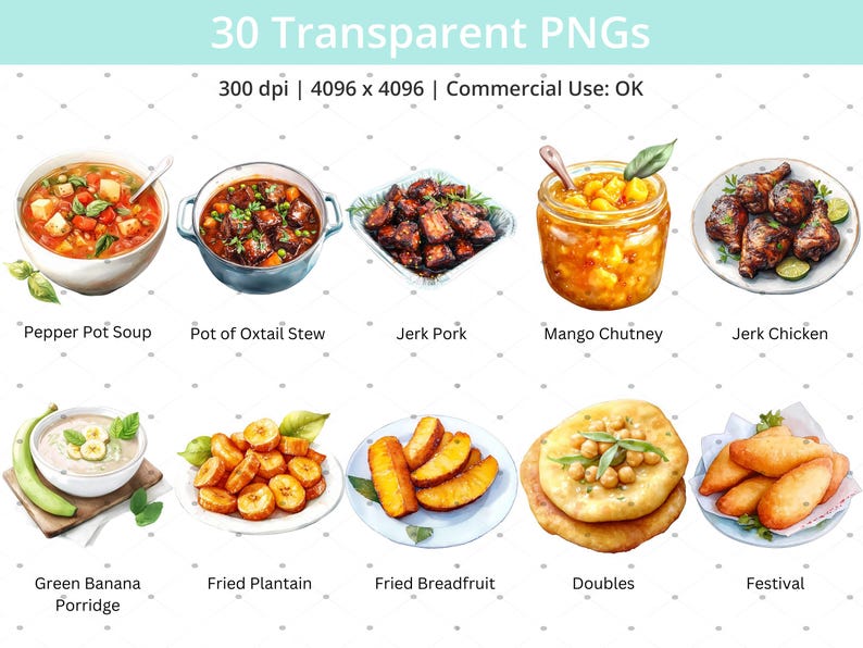 Caribbean Food Art Clipart Pack West Indies Watercolor Food ...