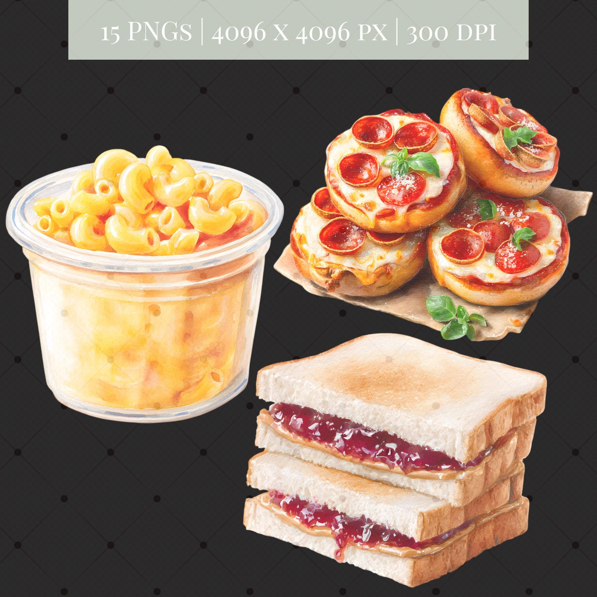 Kids Lunch Clipart Back to School Lunchbox Watercolor Food Art Sandwich ...