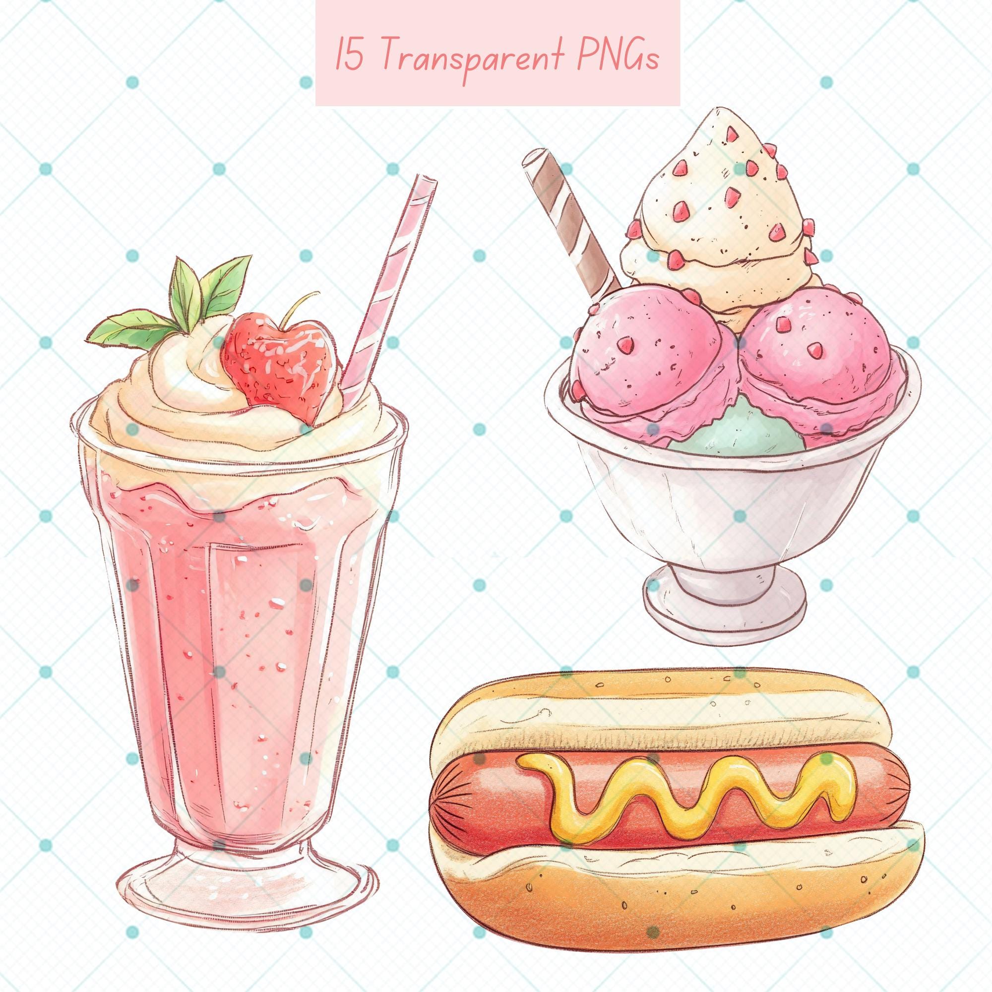 Cute Junk Food Clipart PNG for Planner Journal and Scrapbook Cutecore ...