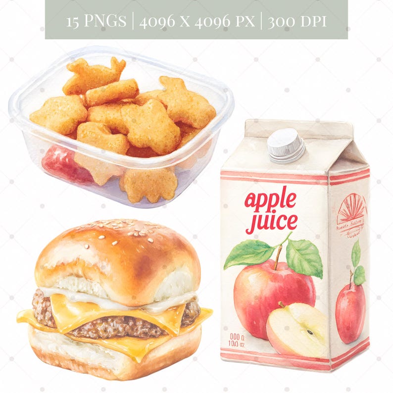 Kids Lunch Clipart Back to School Lunchbox Watercolor Food Art Sandwich ...