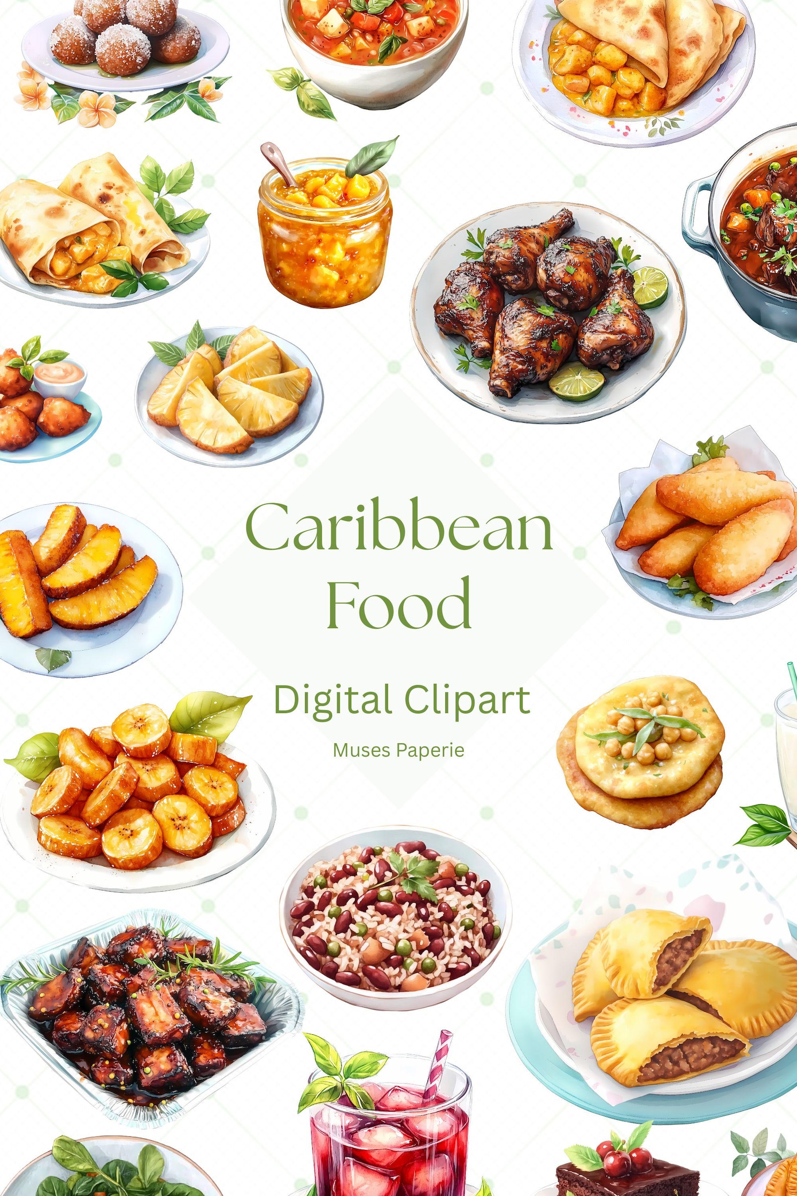 Caribbean Food Art Clipart Pack West Indies Watercolor Food ...