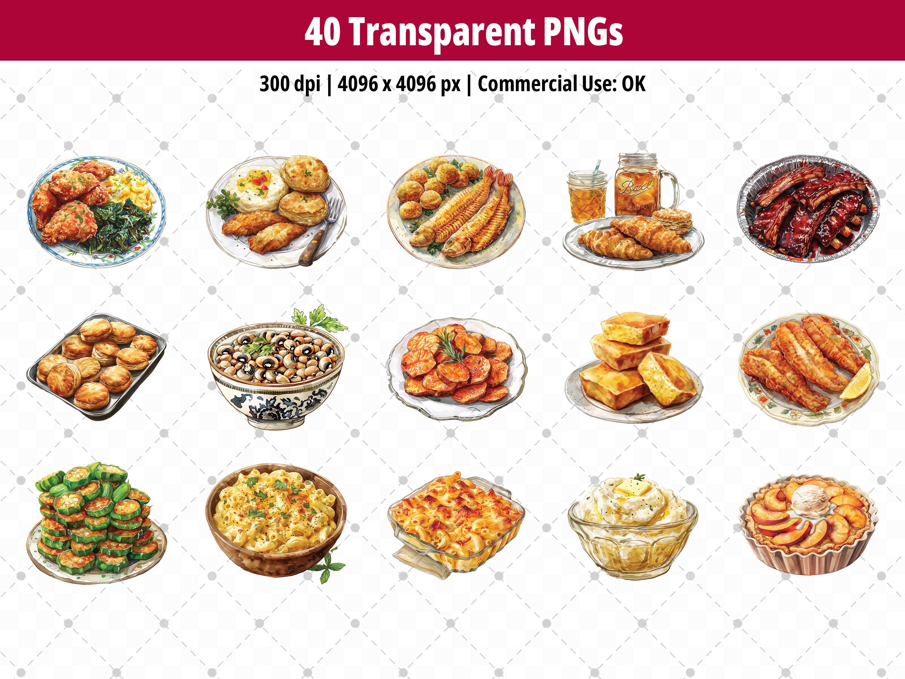 Southern Food Watercolor Clipart Bundle: Soul Food, Food Art, Printable ...