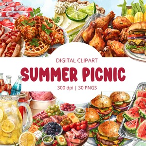Summer Picnic Watercolor Food Clipart Commercial Use, Watermelon ...