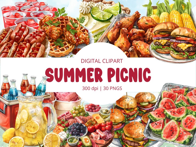 Summer Picnic Watercolor Food Clipart Commercial Use, Watermelon ...