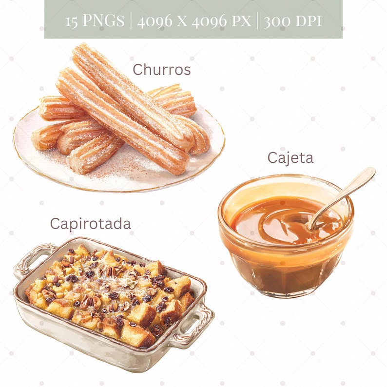 Mexican Dessert Watercolor Clipart, Latin American Food Images ...