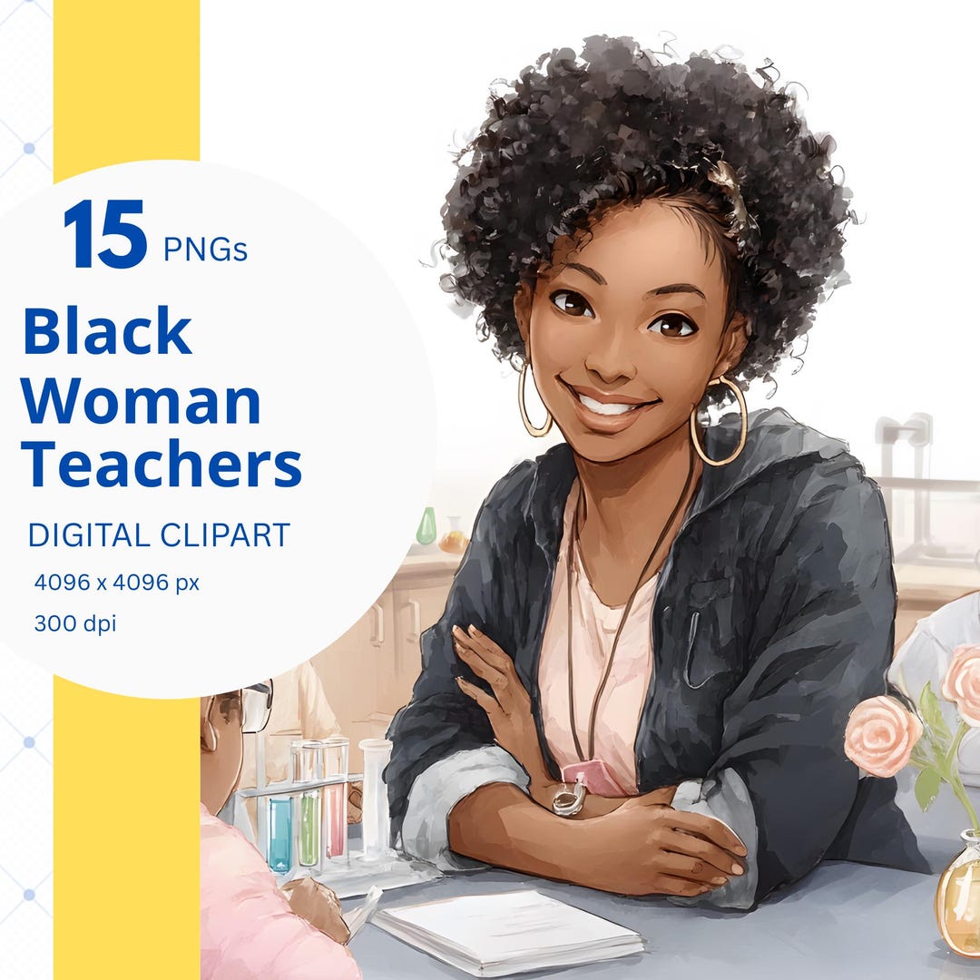 Black Woman Teacher Clipart African American Back to School PNG ...