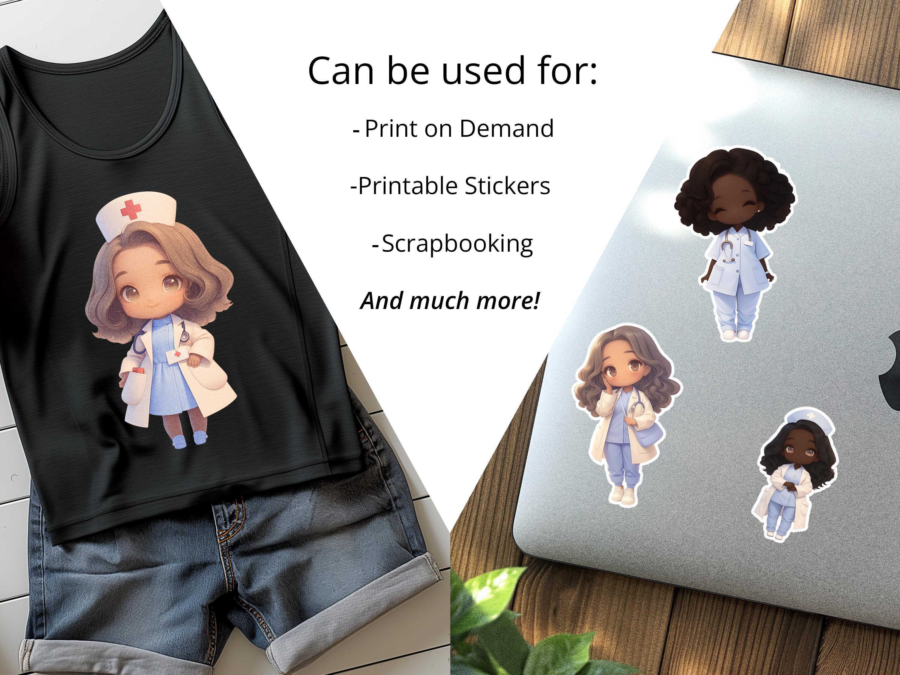 Nurse Black Girl Chibi Clipart Bundle: Nurse PNG Printable Art, Medical ...