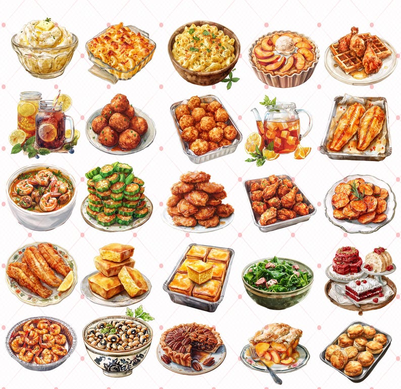 Soul Food Clipart PNG Bundle Watercolor Southern Food Art Graphics for ...