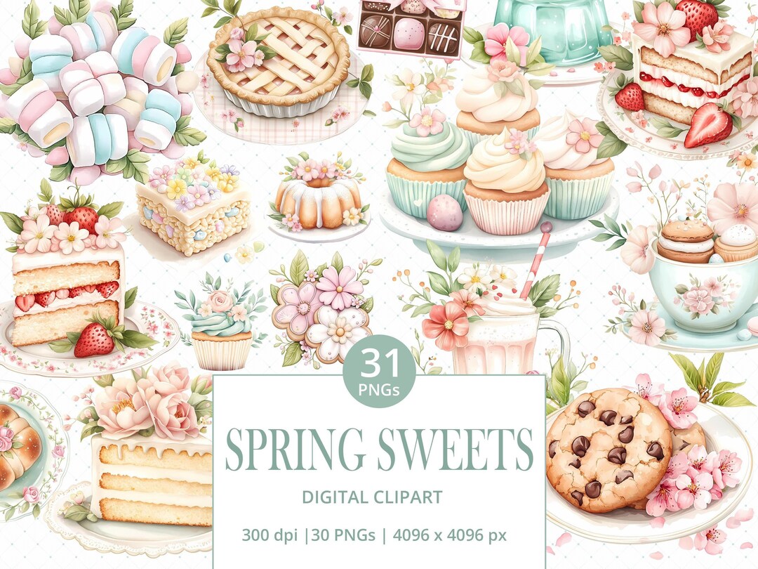 Pastel Spring Dessert Clipart Kawaii Food Art for Digital Planner Junk ...