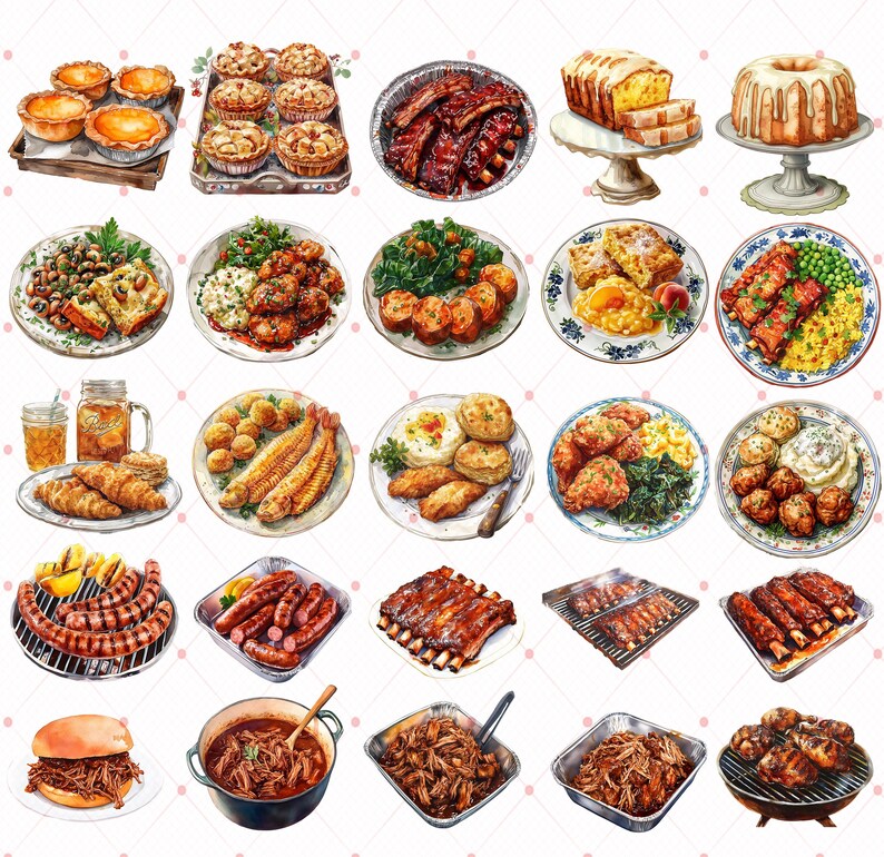 Soul Food Clipart PNG Bundle Watercolor Southern Food Art Graphics for ...