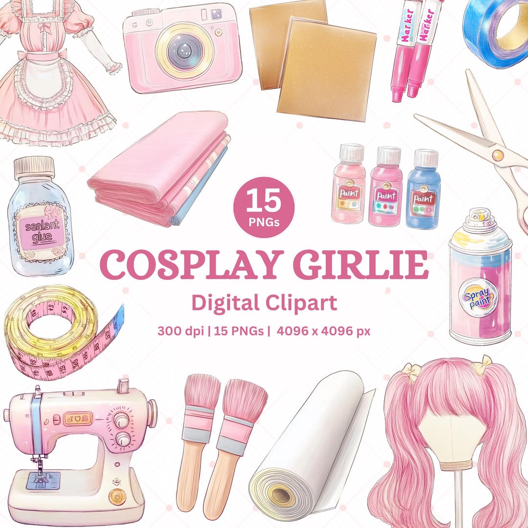 Anime Cosplay Lover Clipart Crafty Sewing PNG Kawaii Pink Printable ...