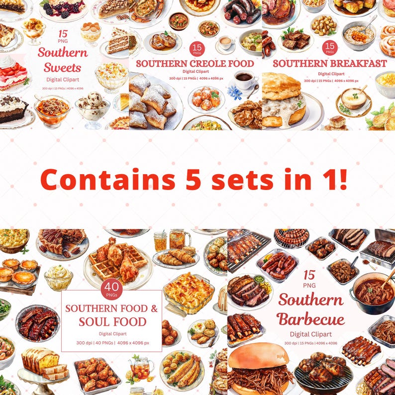 Soul Food Clipart PNG Bundle Watercolor Southern Food Art Graphics for ...