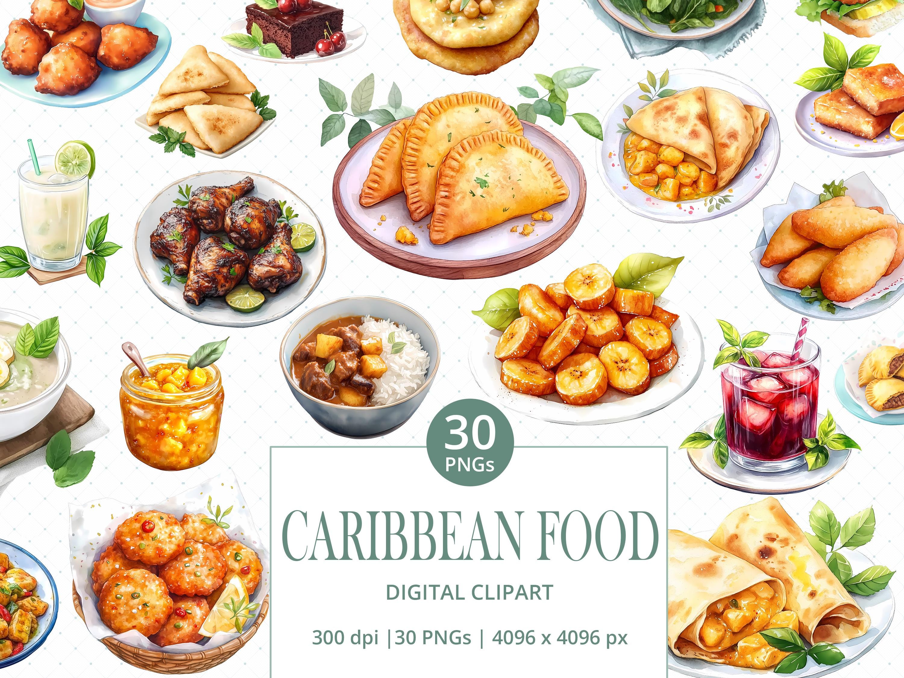Caribbean Food Art Clipart Pack West Indies Watercolor Food ...