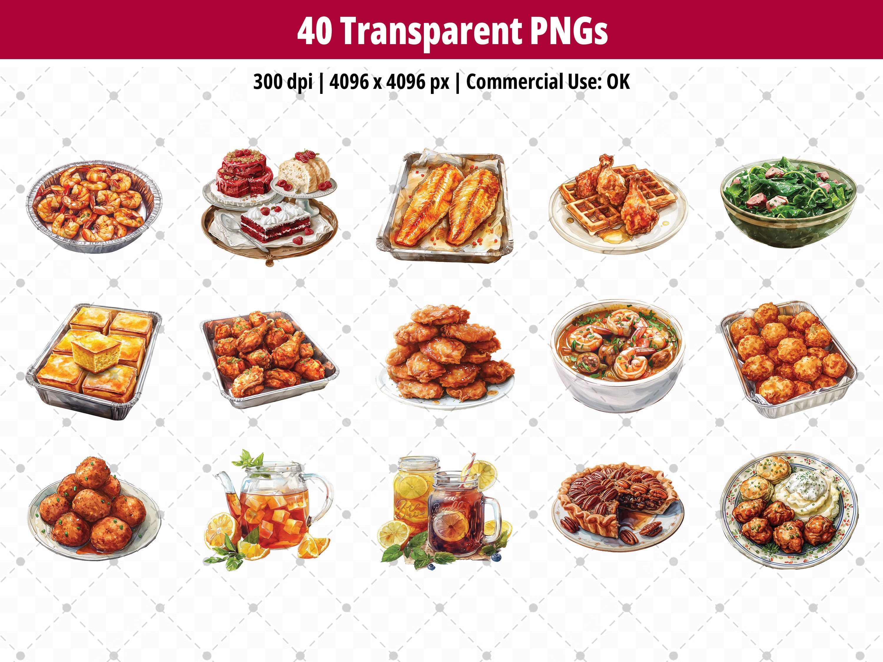 Southern Food Watercolor Clipart Bundle: Soul Food, Food Art, Printable ...